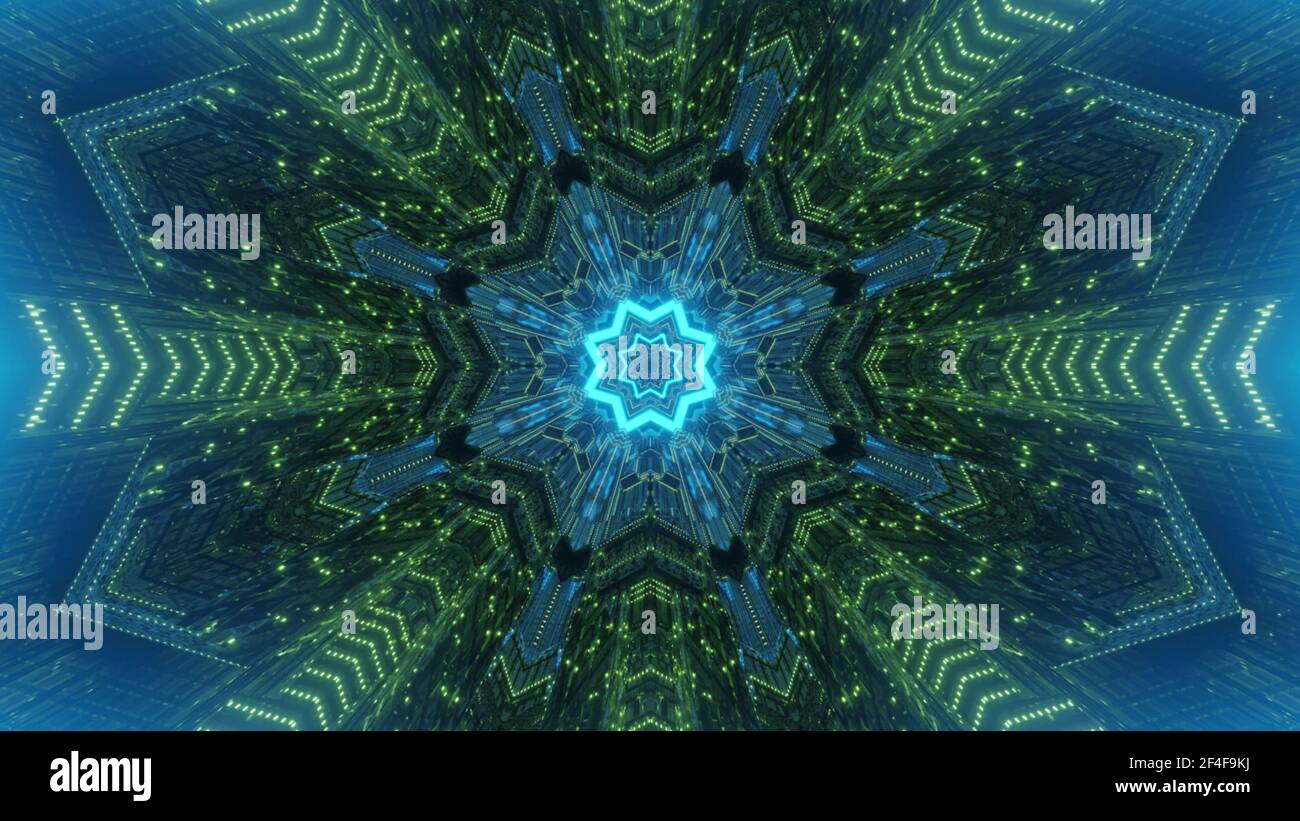 A 3D rendering of a cool octagon kaleidoscopic futuristic tunnel in ...