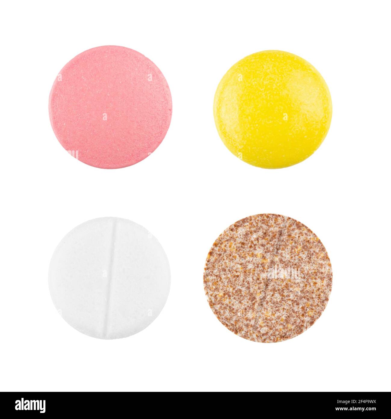 Many colorful pills and tablets isolated on white. Pharmacy drugstore ...