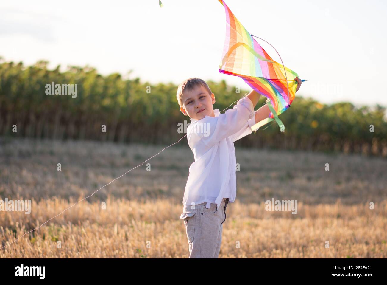 Little boy flying kite hi-res stock photography and images - Alamy