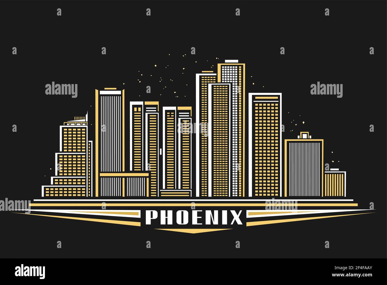 Vector illustration of Phoenix City, horizontal poster with line art ...