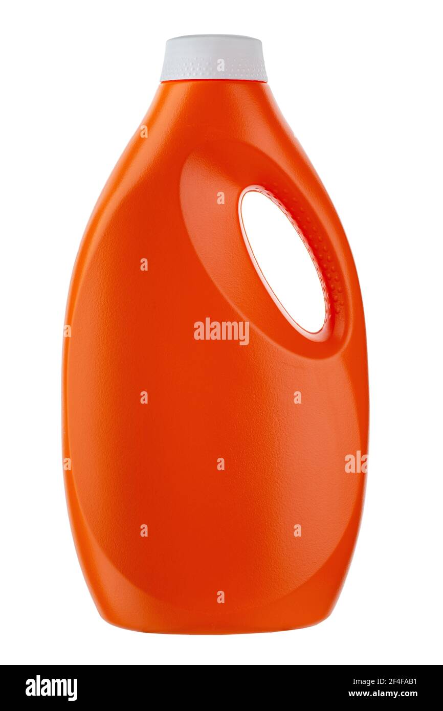 Orange plastic bottle for liquid laundry detergent, cleaning agent ...