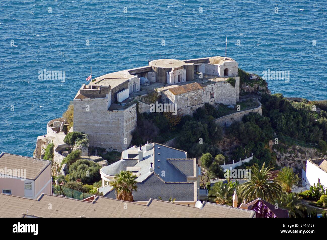Gibraltar: old fortifications, taken from the Upper Rock Stock Photo ...