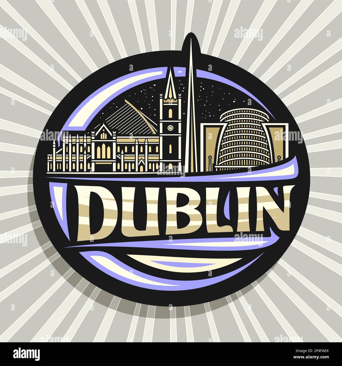 Vector logo for Dublin, dark decorative badge with outline illustration ...