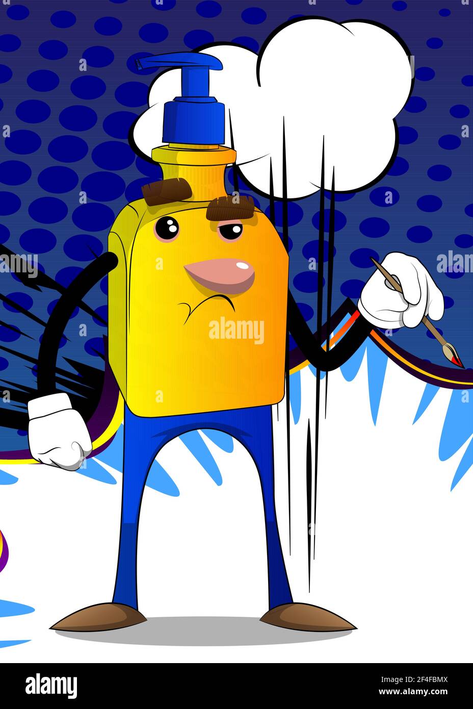 Cartoon artist bottle of hand sanitizer gel for hygiene with face ...