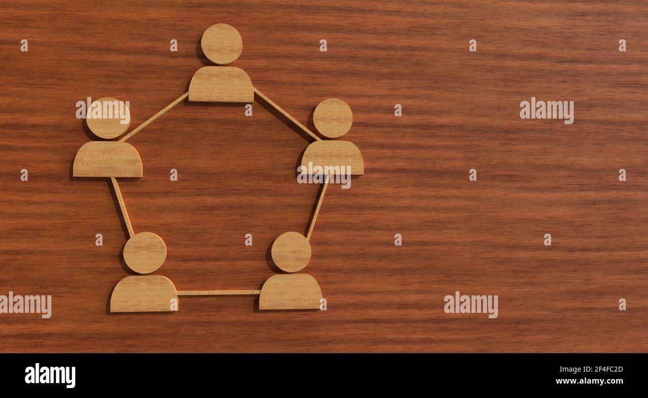 Wooden team person network render connection conept wooden background ...