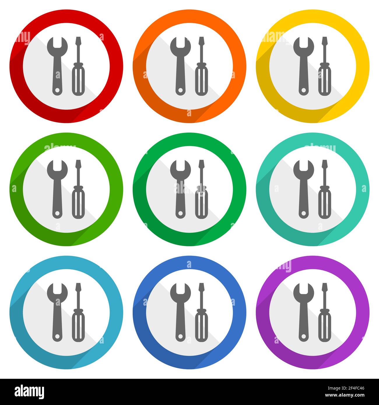 Tool vector icons, set of colorful flat design buttons for webdesign ...