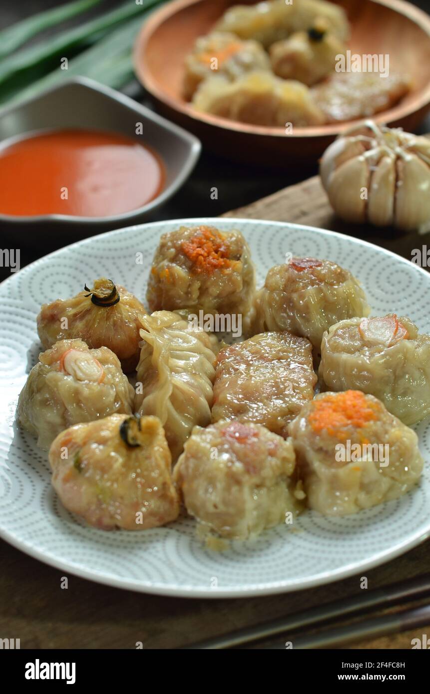Delicious dim sum appetizer and complementary on plate Stock Photo - Alamy