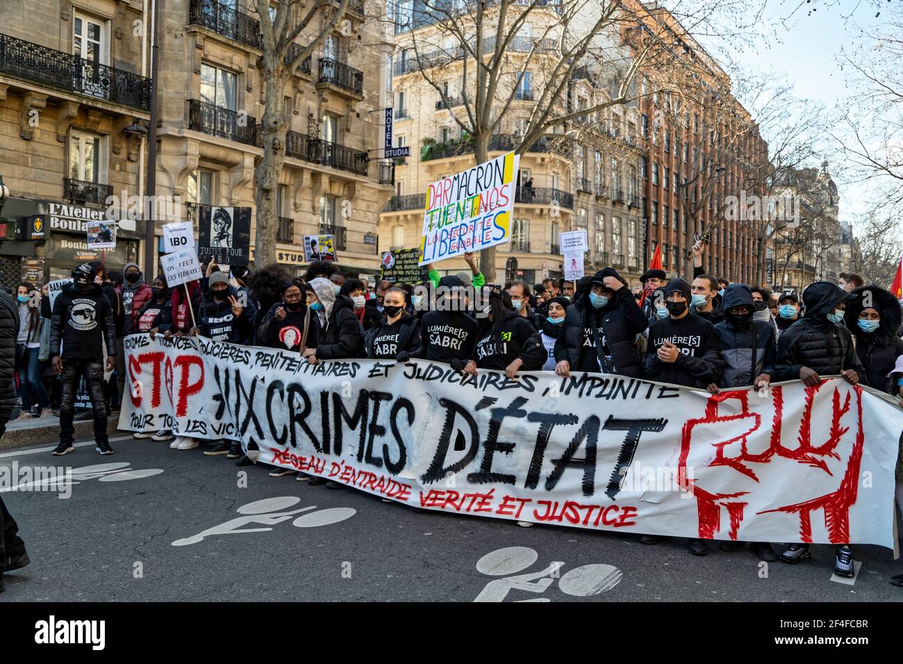 Paris, France. 20th March, 2021. Demonstration of families of victims of police violence ...
