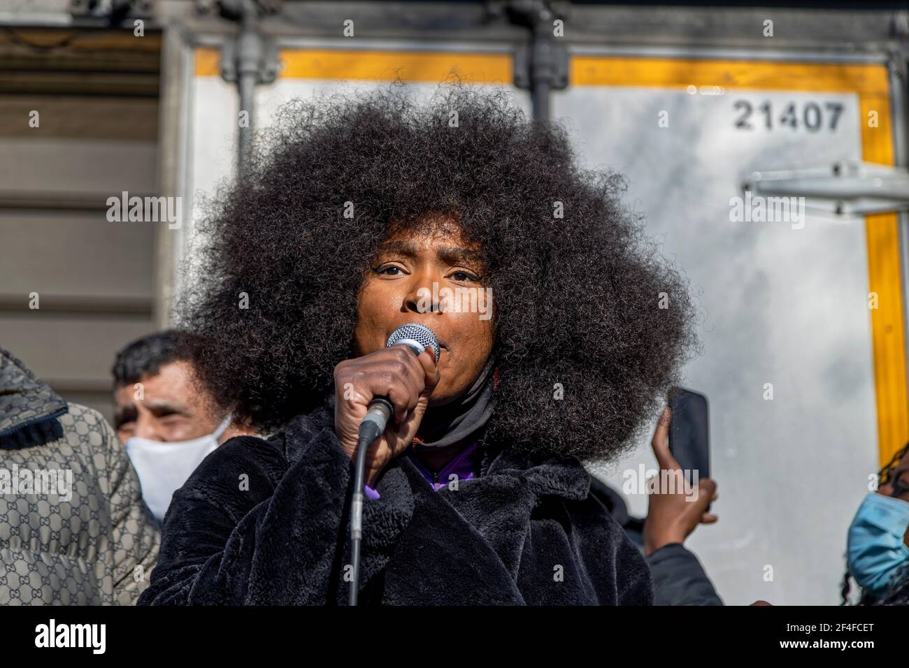 Paris, France. 20th March, 2021. Assa Traore speaks during the ...