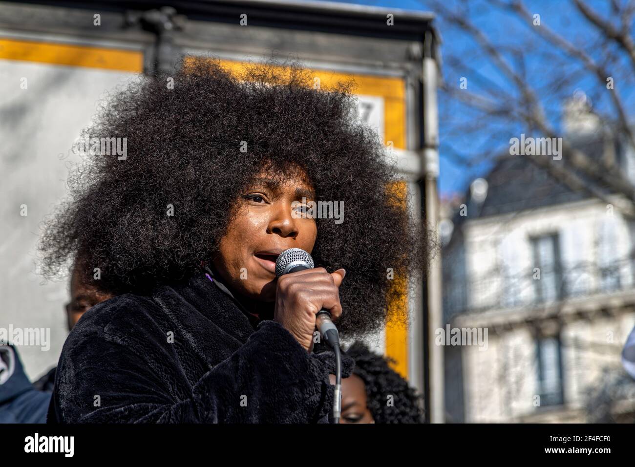 Paris, France. 20th March, 2021. Assa Traore speaks during the ...