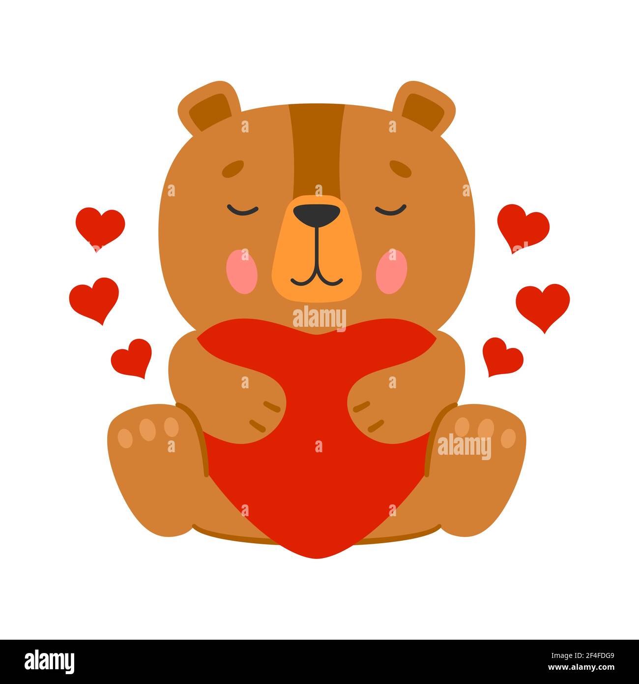 Vector Illustration Of Cute Cartoon Brown Teddy Bear Character With Red