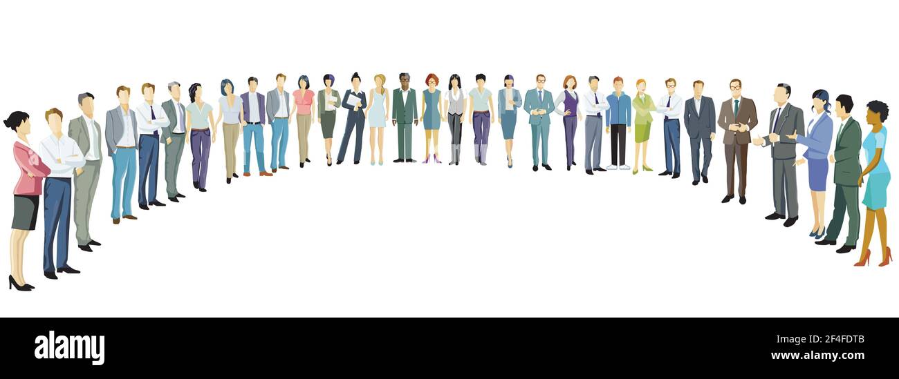 Group of people form a semicircle and discuss with each other Stock ...