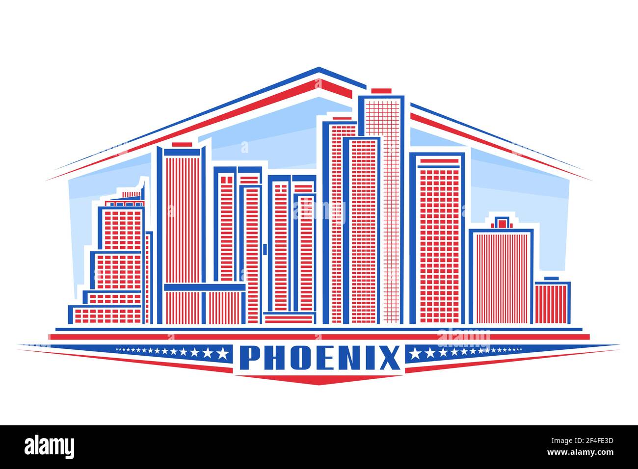 Vector illustration of Phoenix City, horizontal poster with line art ...