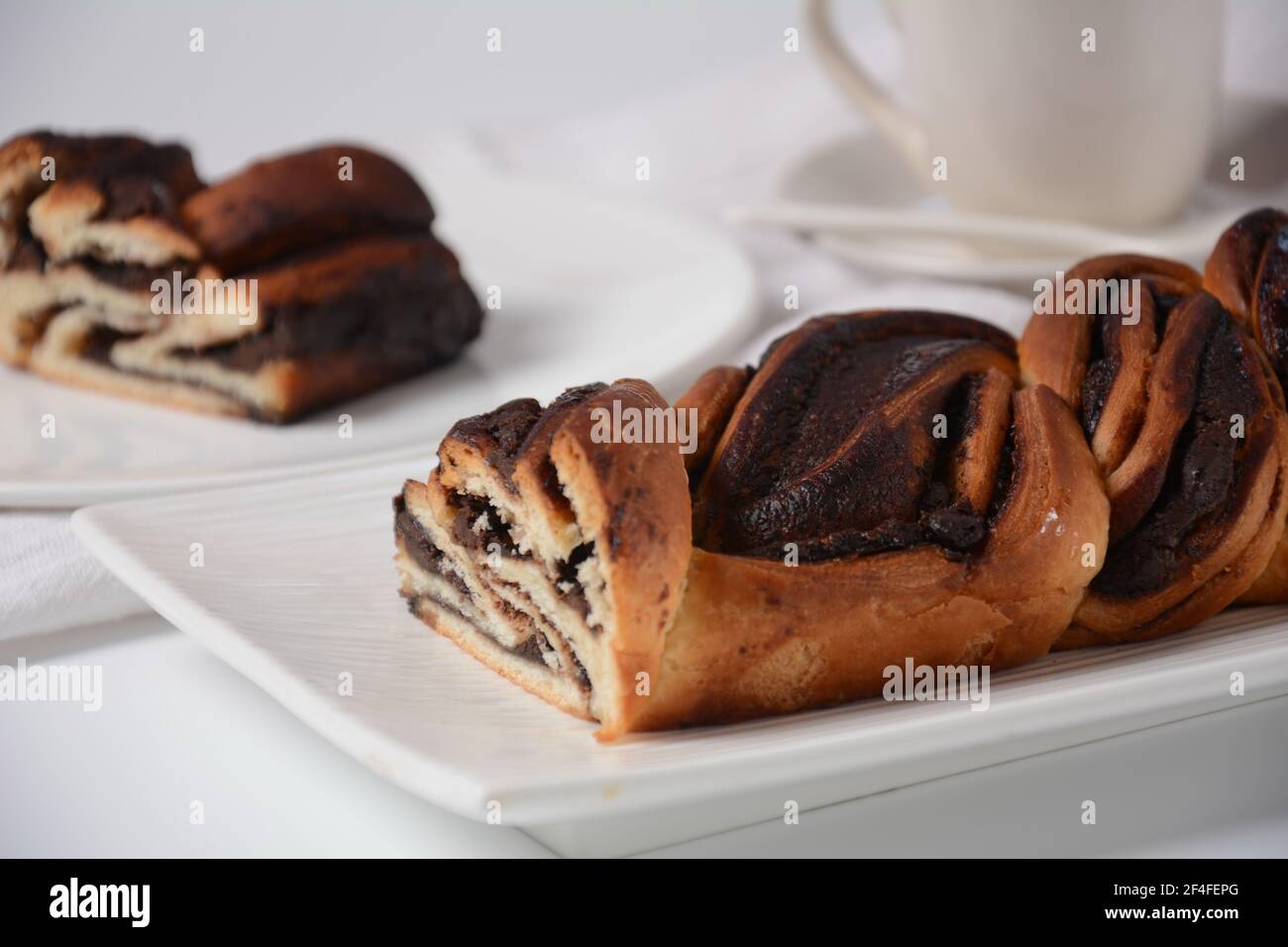 Babka or Brioche Bread. Stuffed with hazelnut cream. Traditional Jewish ...