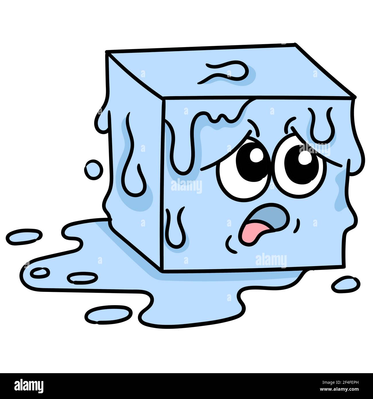 block of ice melting with a cartoon face was scared and hot Stock ...