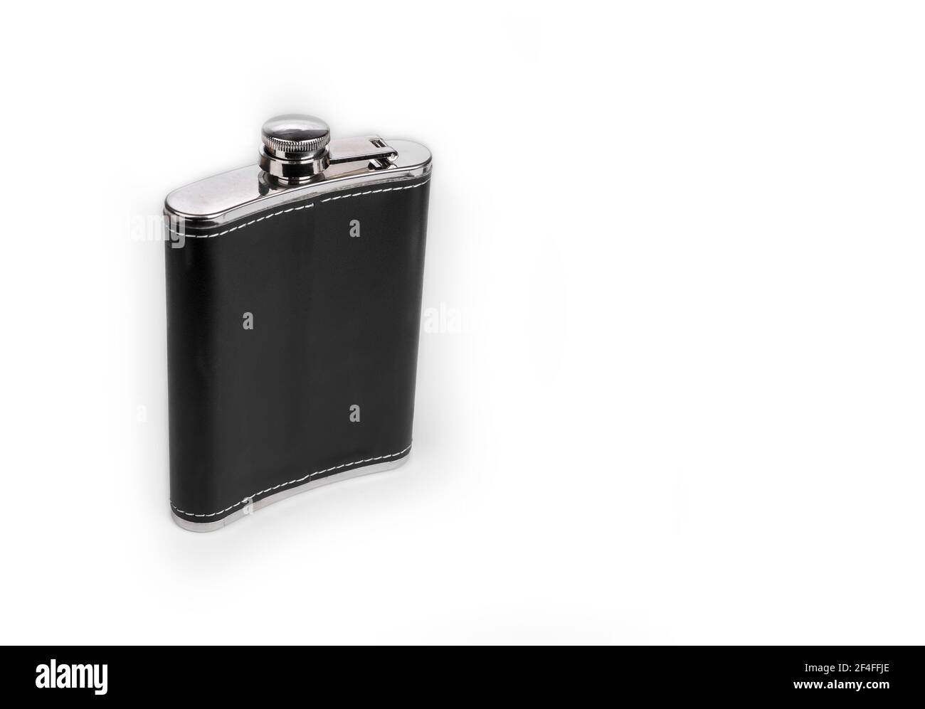 Metal hip flask in leather on a white Stock Photo - Alamy