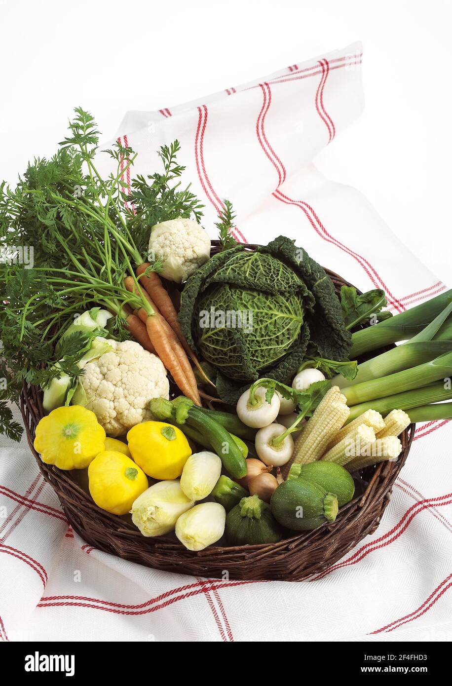 Basket with dwarf vegetables Stock Photo - Alamy