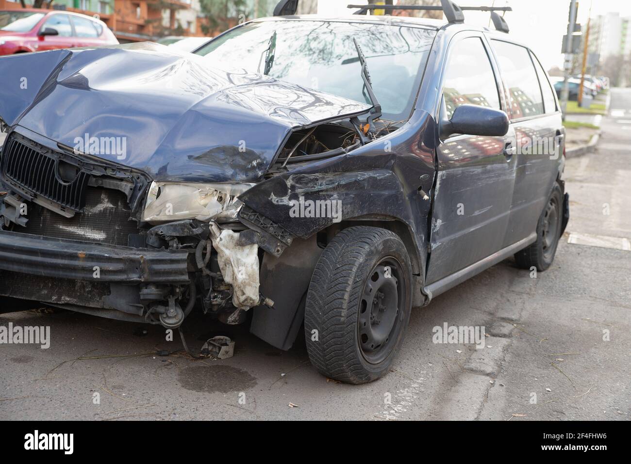 car accident, close up on a wrecked car Stock Photo - Alamy