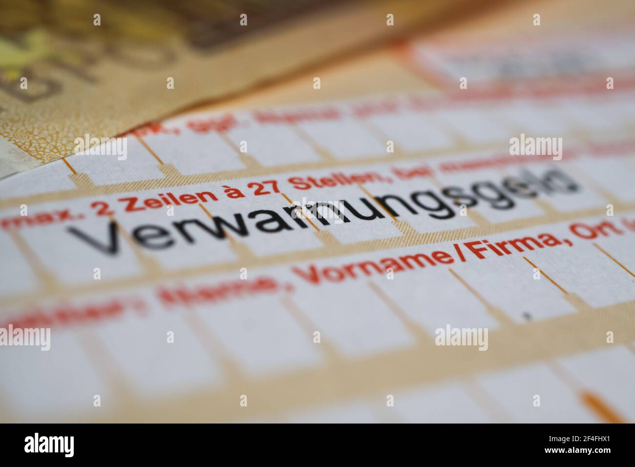 Viersen, Germany - March 1. 2021: Makro closeup of german bank transfer ...