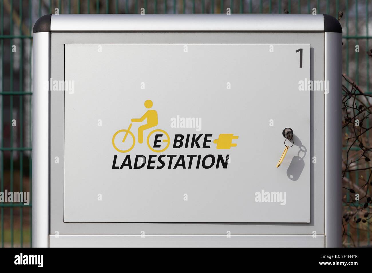 Lockable e-bike charging station, pictogram and lettering, Duesseldorf ...