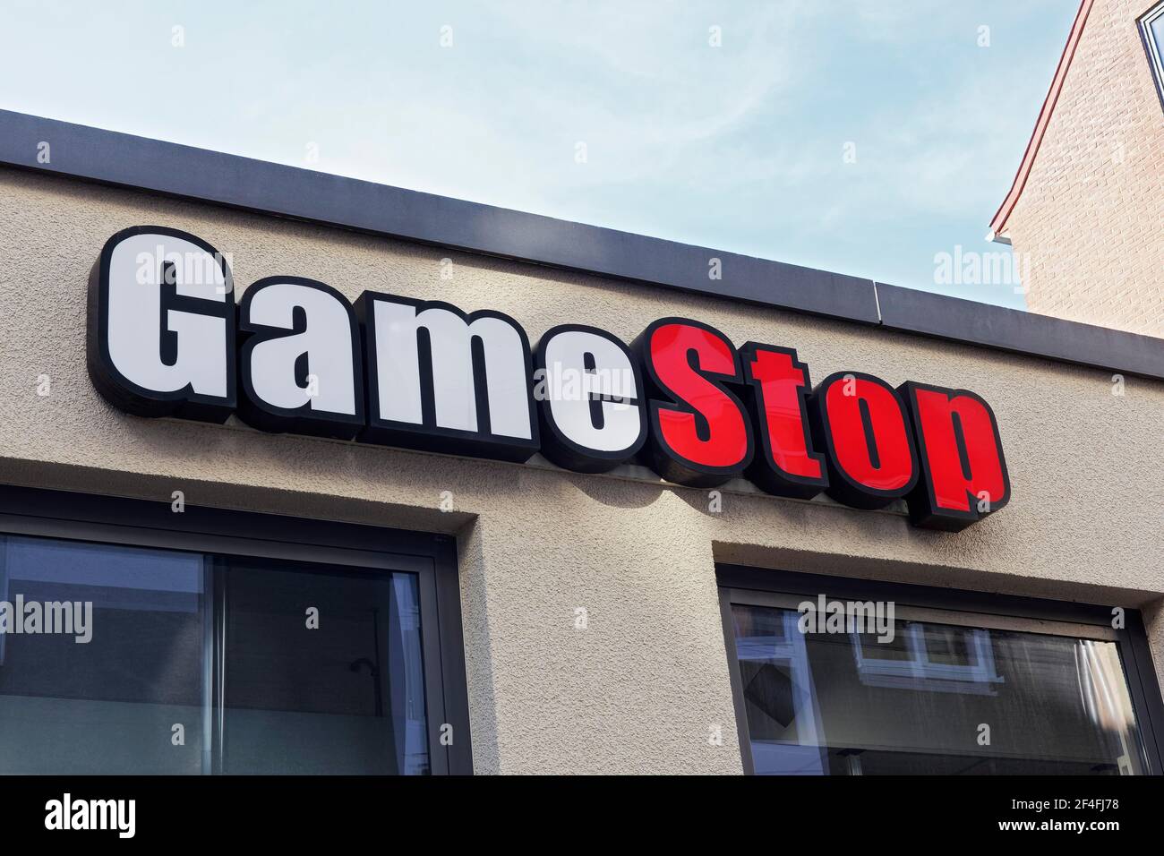 Logo Gamestop at the store, US video game retailer, Duesseldorf, North ...