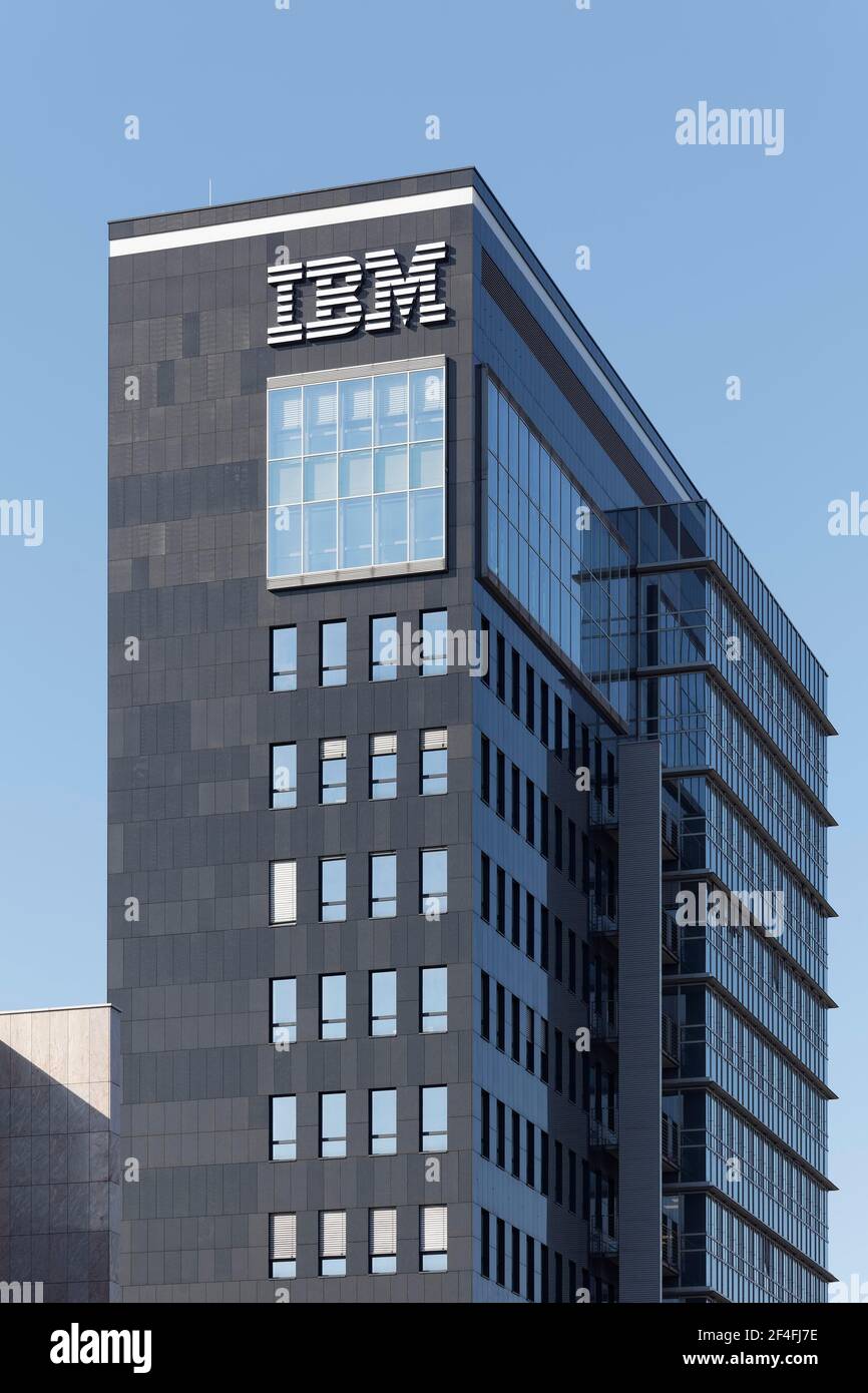 Logo IBM at the Duesseldorf branch, IT company, Business Quartier ...