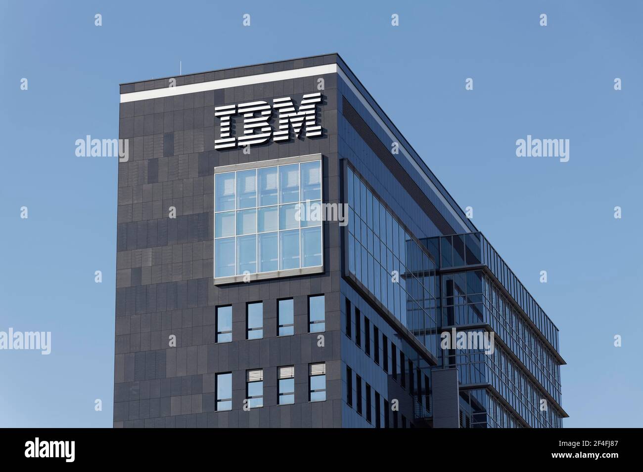 Logo IBM at the Duesseldorf branch, IT company, Business Quartier ...