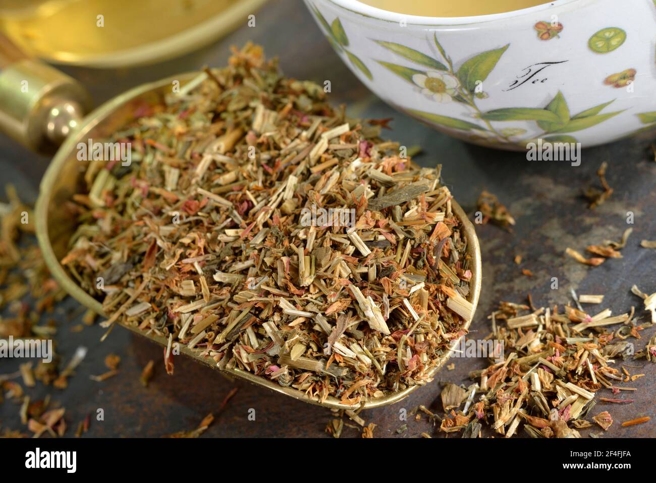 Cup of tea, Centaurium pulchellumtea Stock Photo - Alamy