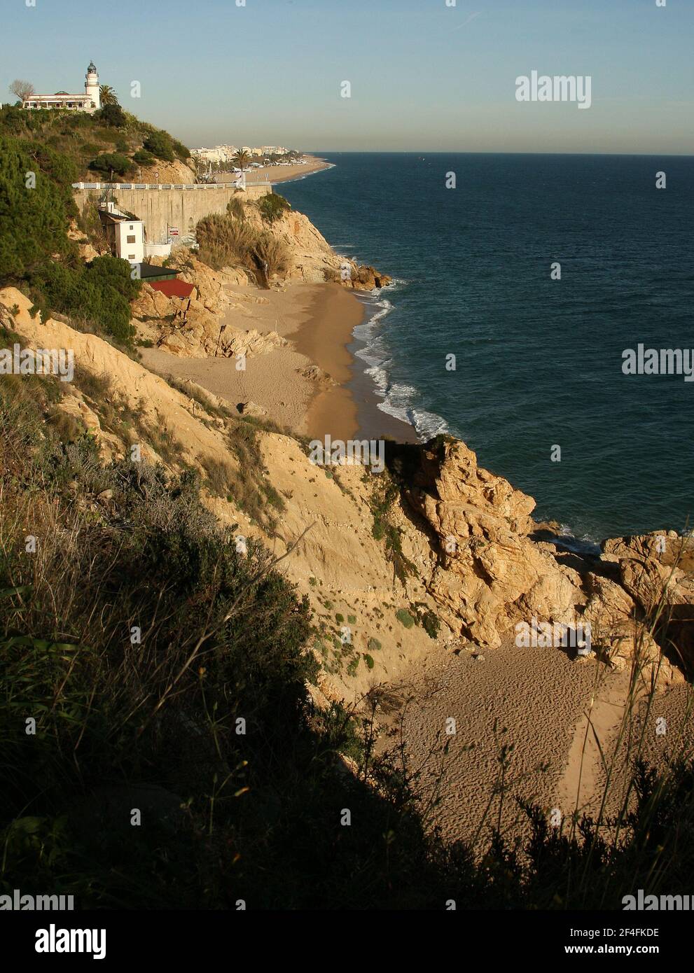 The Lightouse of Calella Museum in the seaside city of Calella on the ...