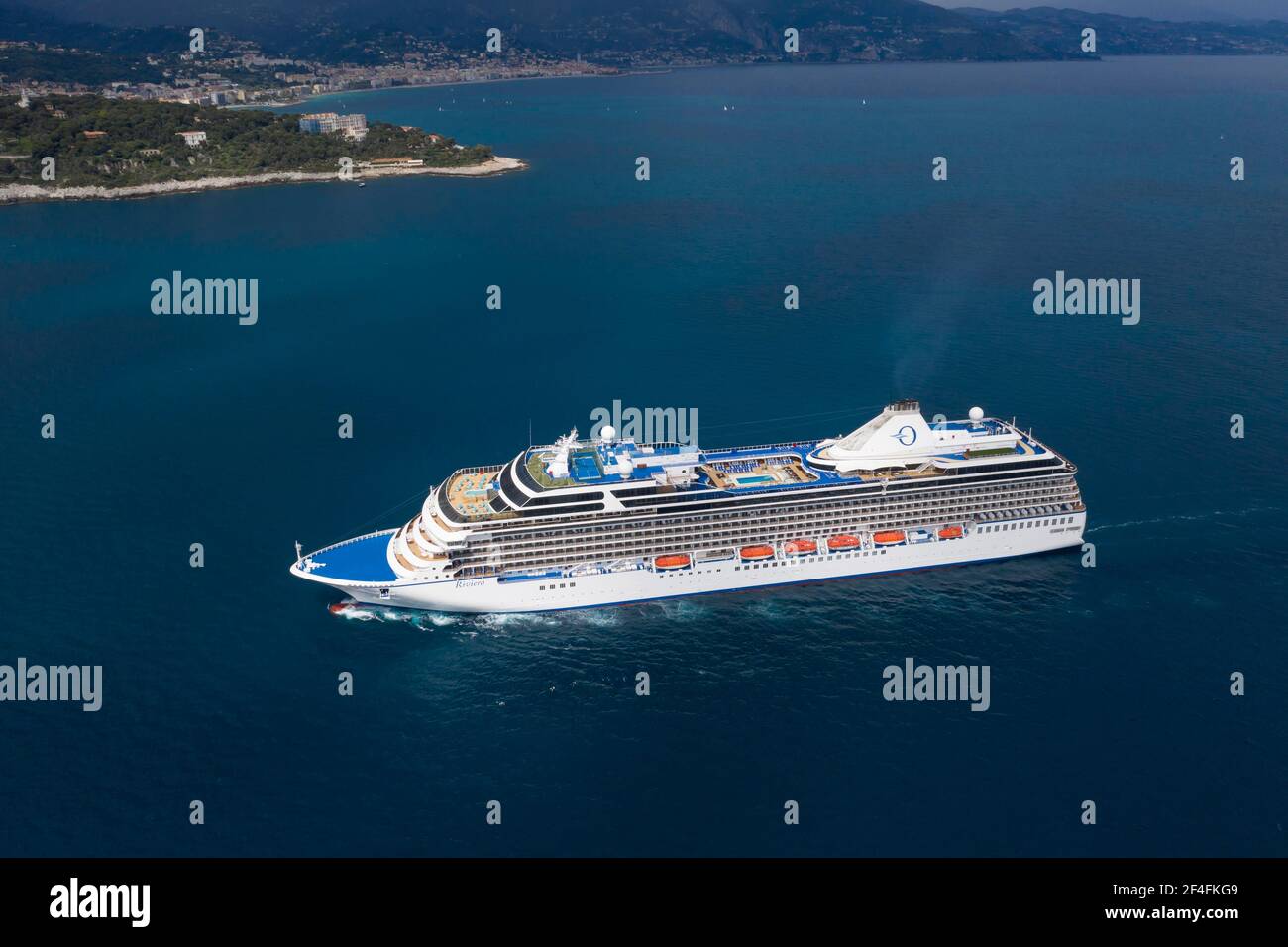 Aerial view, cruise ship MS Riviera of the Oceania class, Cap Martin ...