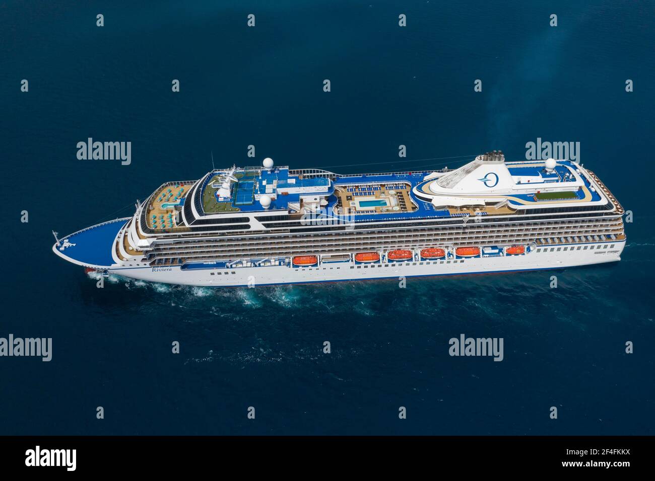 Aerial view, cruise ship MS Riviera of the Oceania class, Cap Martin ...