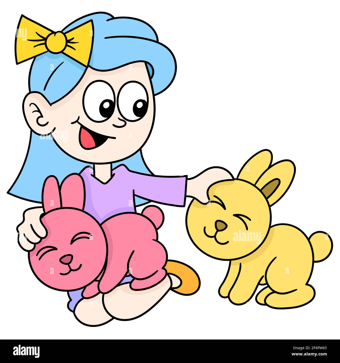 a teenage girl raising a cute rabbit Stock Vector Image & Art - Alamy