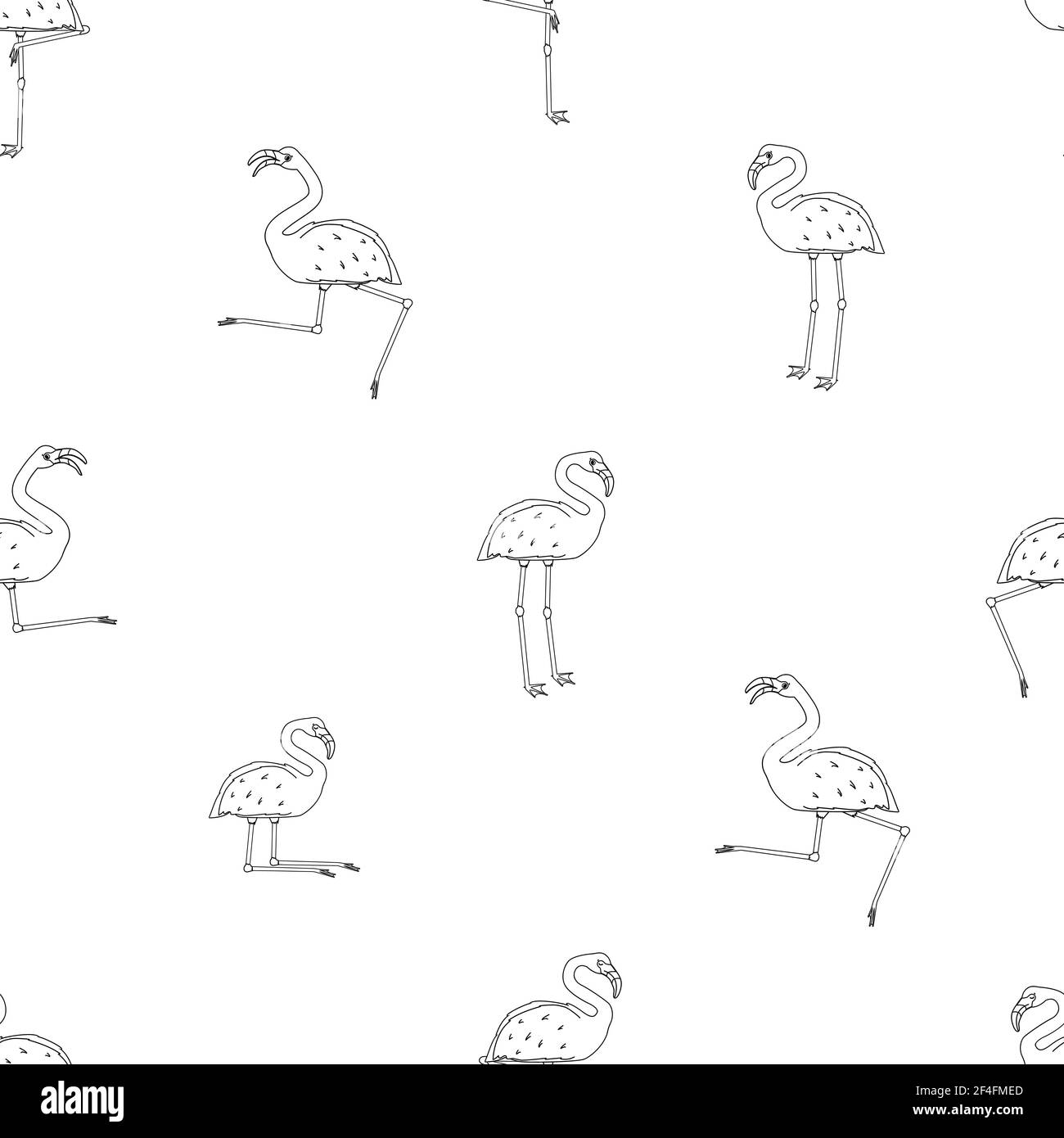 Repeat seamless outline cartoon flamingos pattern isolated, white ...