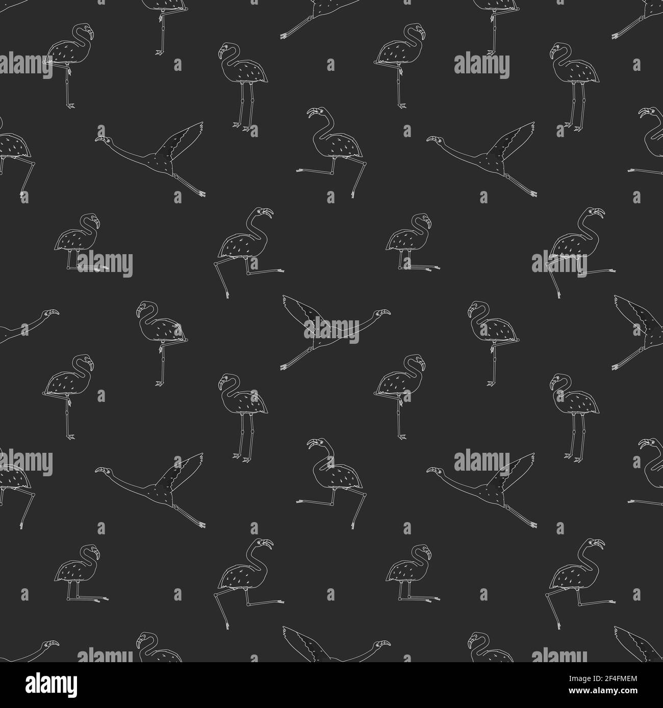 Cartoon seamless outline pattern of flamingos isolated on white ...