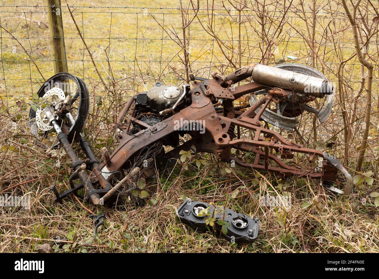 Motor cycle stripped and dumped in a beauty spot apparently without ...