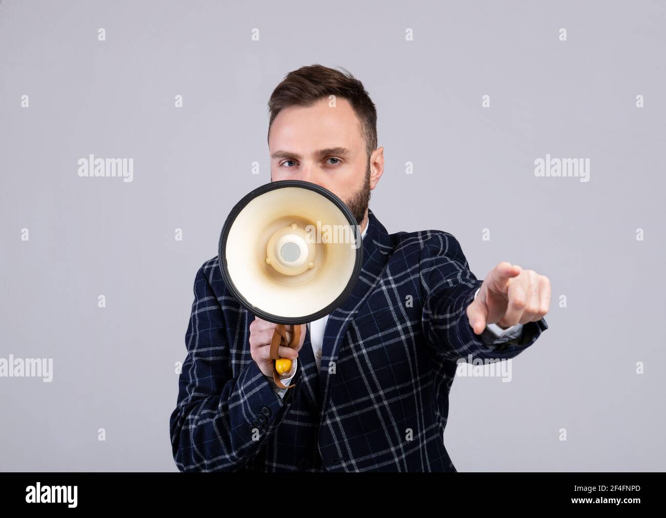 Person speaking bullhorn hi-res stock photography and images - Alamy