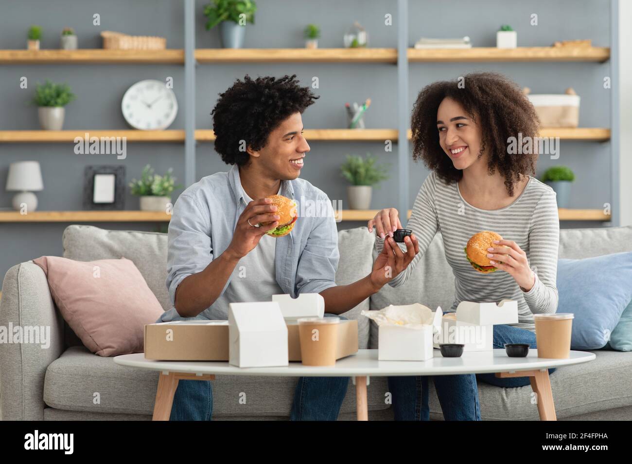 Lunch at home, fast food delivery during COVID-19 pandemic Stock Photo ...