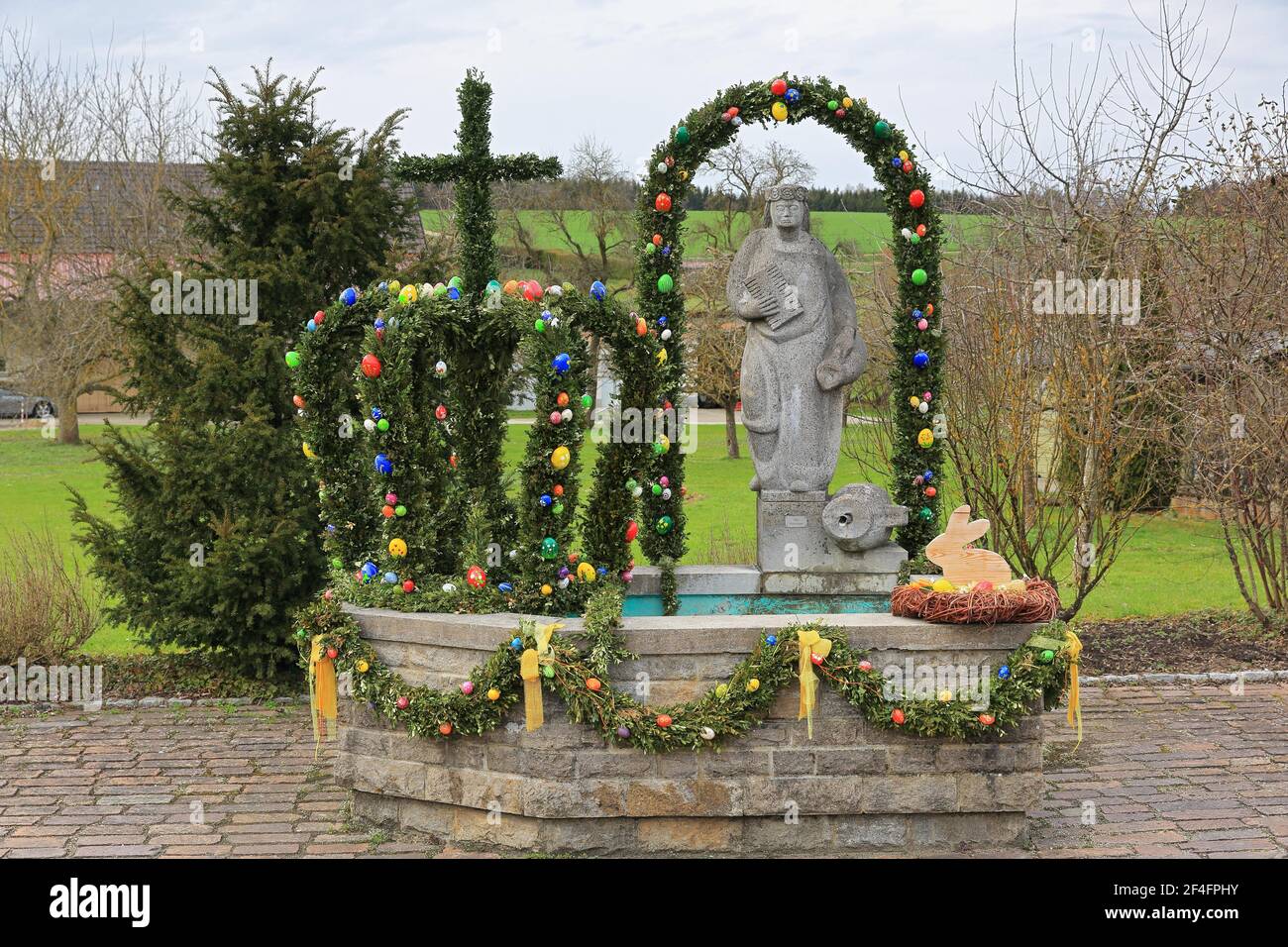 Easter fountain, fountain, Engelswies, Upper Danube nature park Park ...