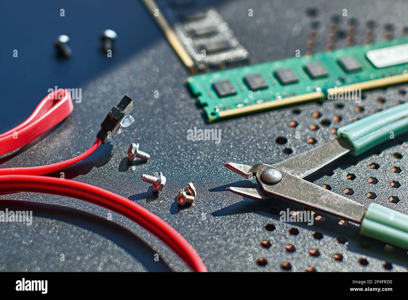 Table of a computer support engineering team with tools Stock Photo - Alamy