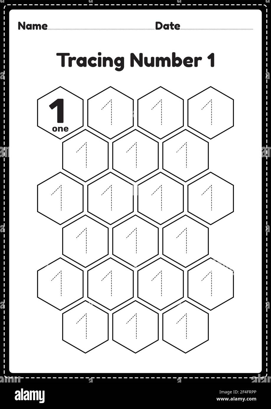 Tracing number 1 worksheet for kindergarten and preschool kids for ...