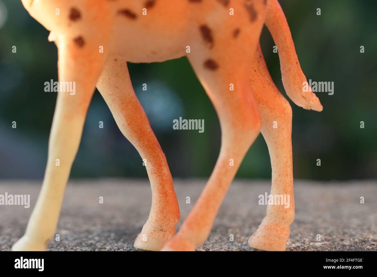 Beautiful miniature giraffe standing up made of plastic. Selective ...