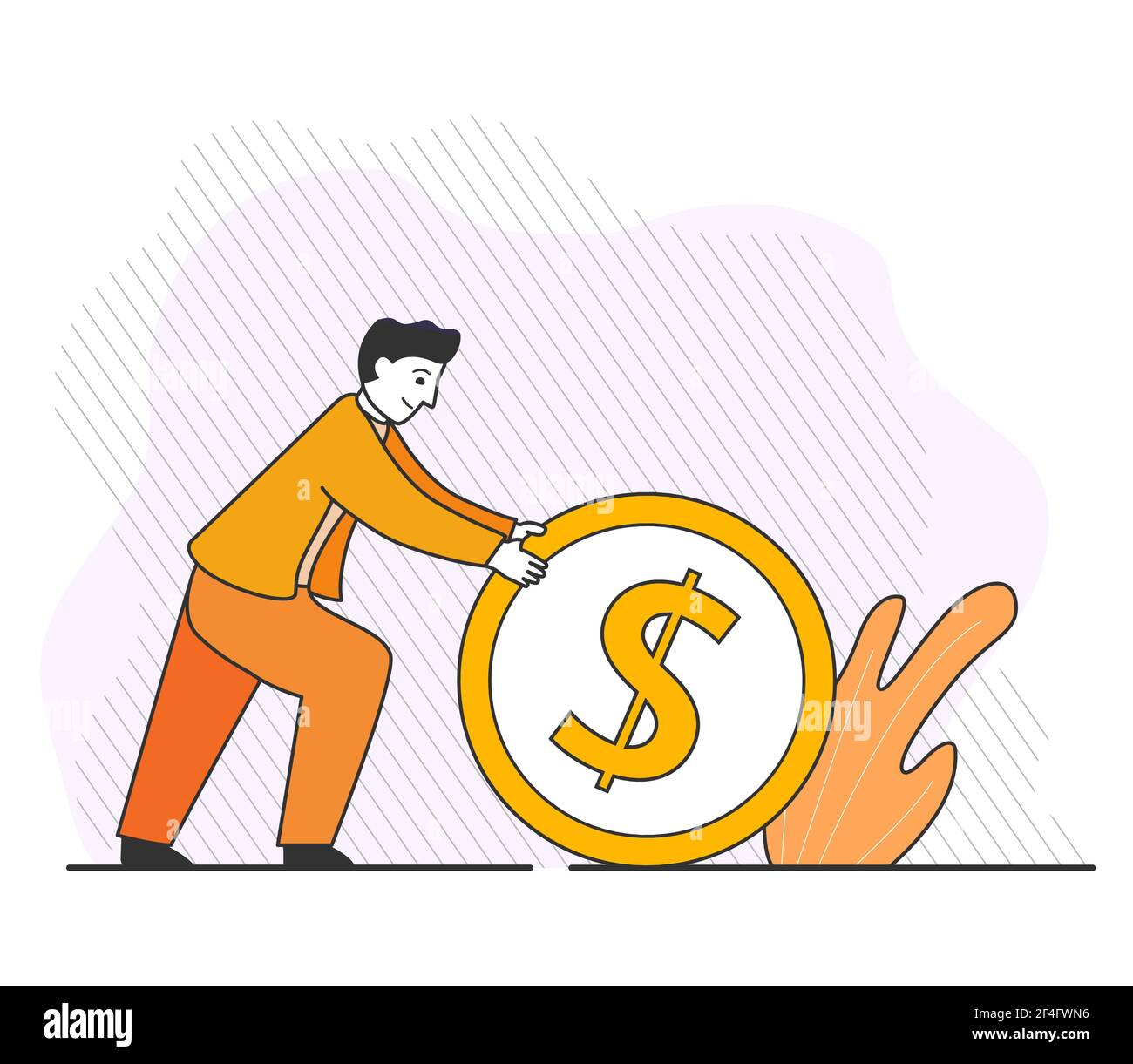 Successful businessman pushing dollar.Outline vector flat Stock Vector ...