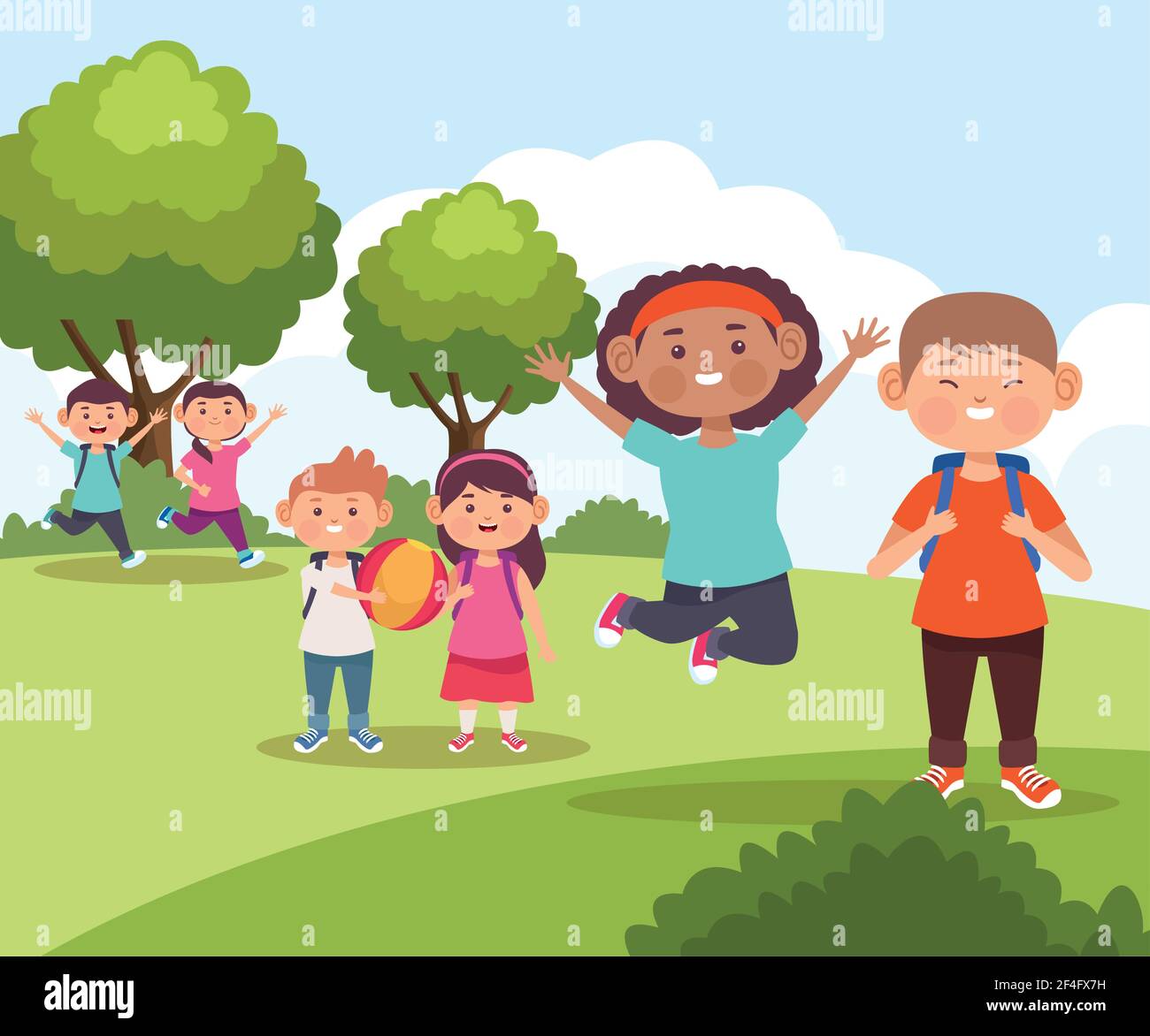 kids in landscape Stock Vector Image & Art - Alamy