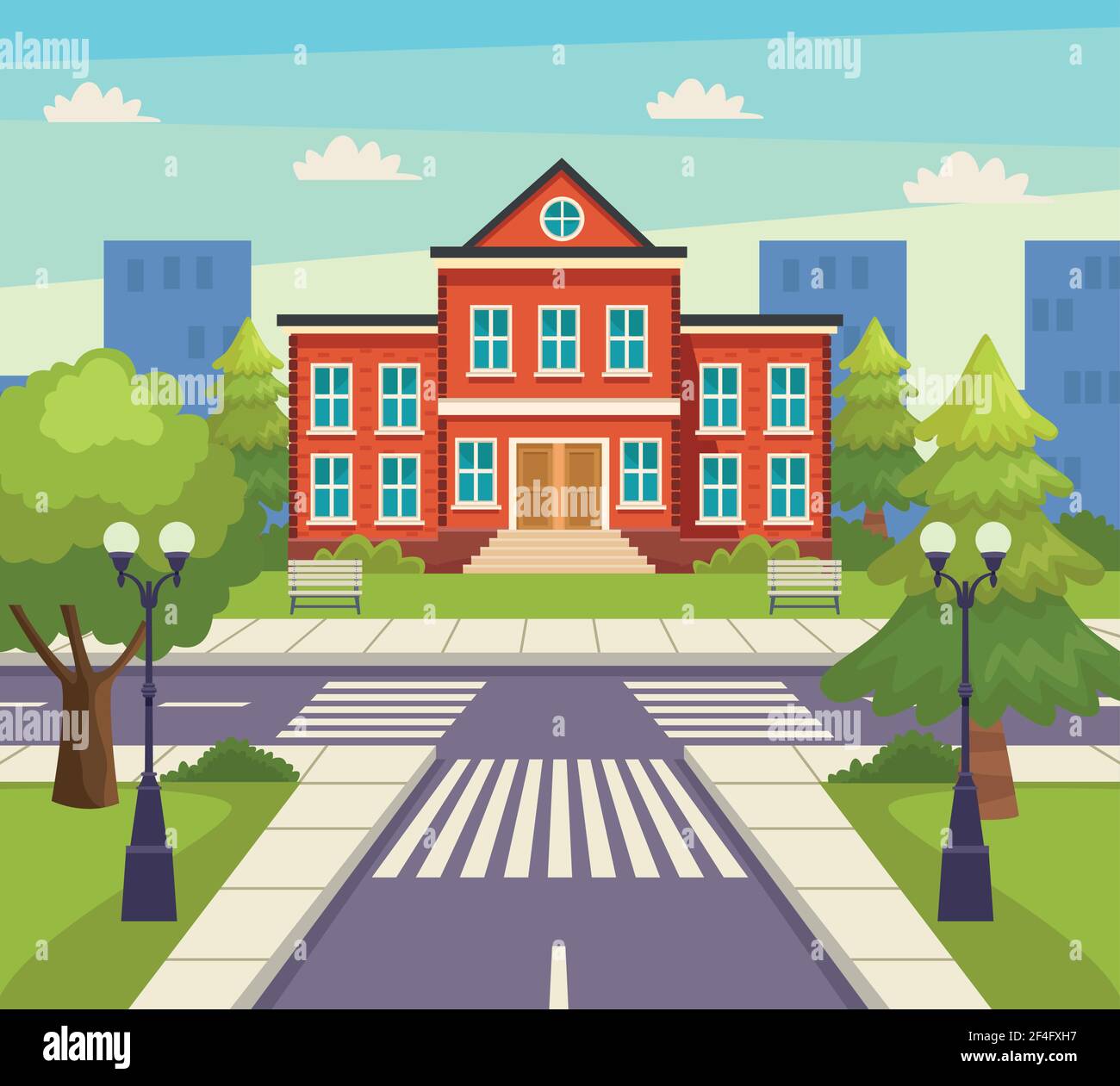 Primary school front view Stock Vector Images - Alamy