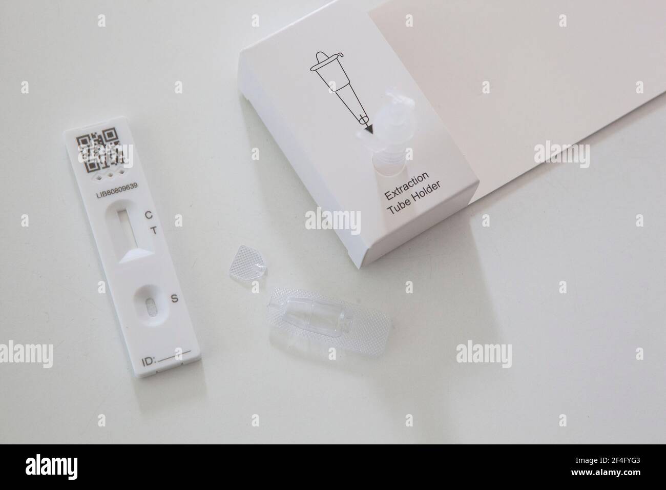 London, UK, 21 March 2021: A lateral flow test kit for home use ...