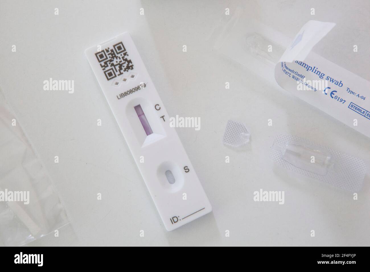 London, UK, 21 March 2021: A lateral flow test kit for home use ...