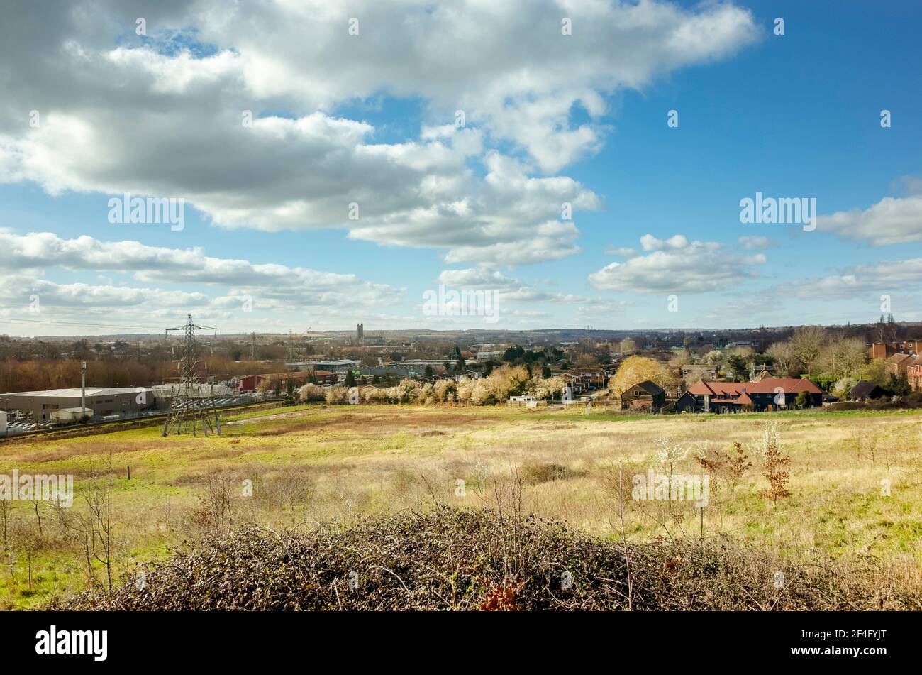 Landscape image of sunny hill overlooking Canterbury in Sturry, Kent ...