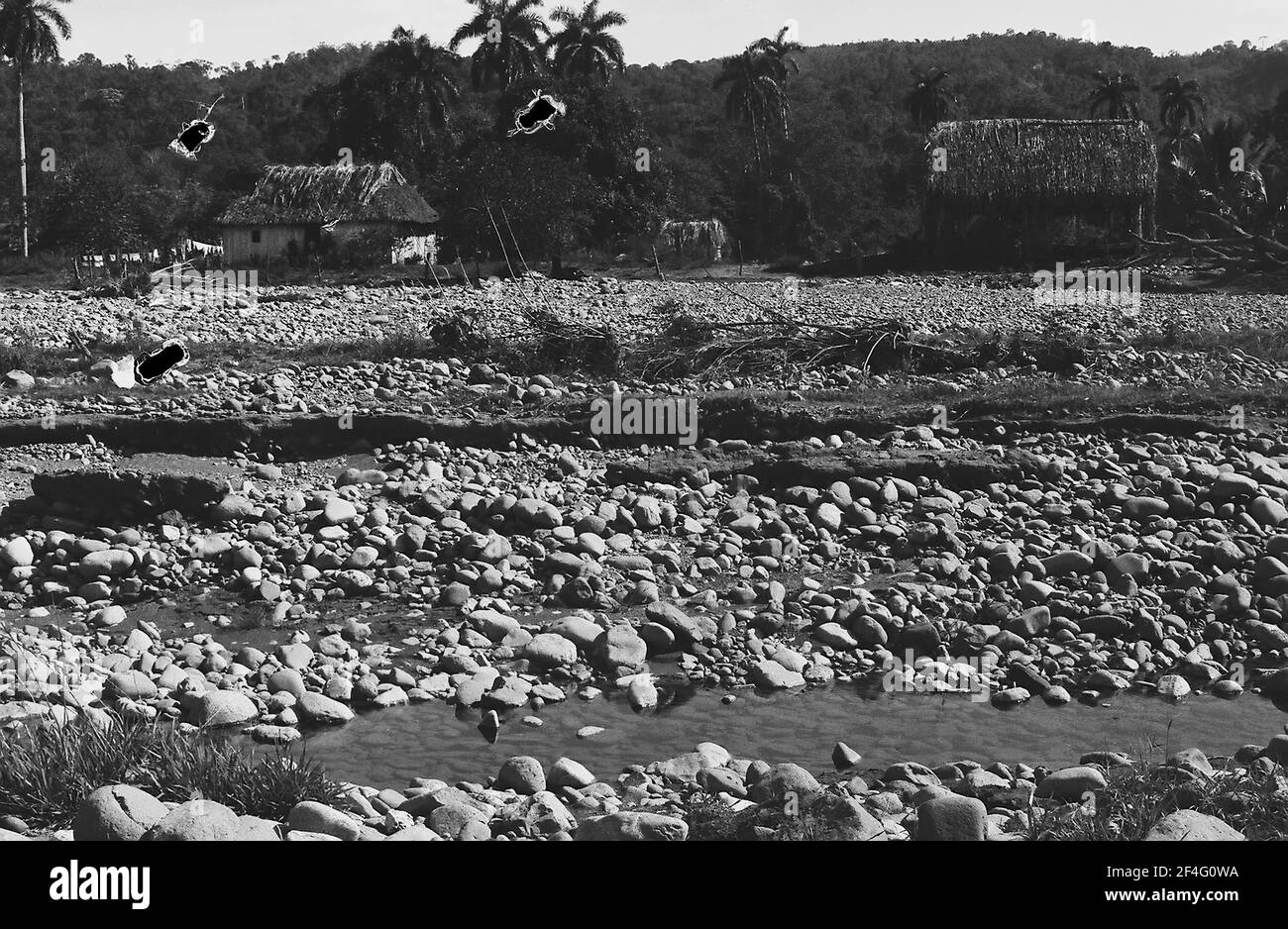 Dry bed of Rio Cauto river, Cuba, Granma province, 1963. From the Deena ...