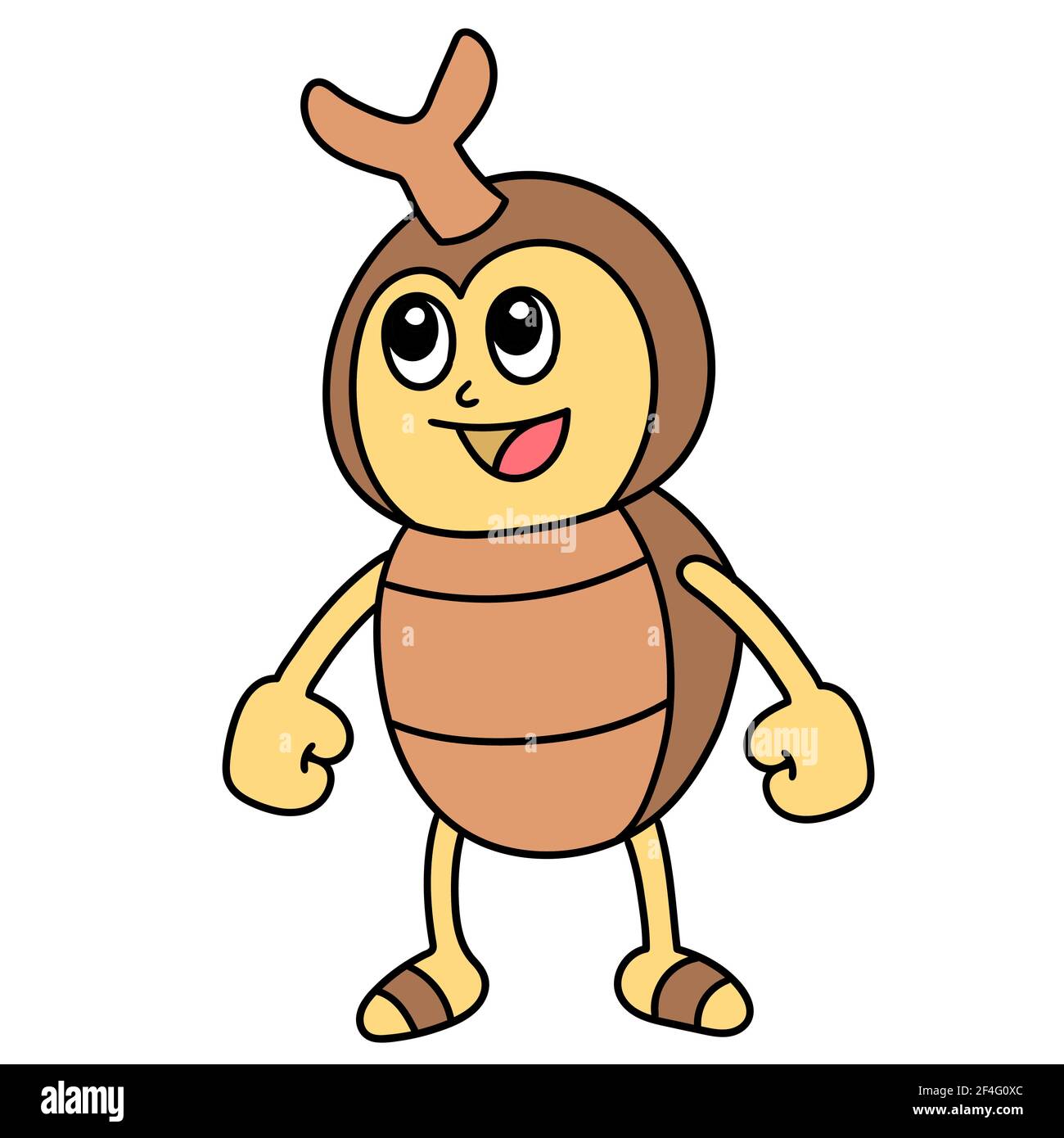 cute beetle boy smiled shyly, doodle icon image. cartoon caharacter ...