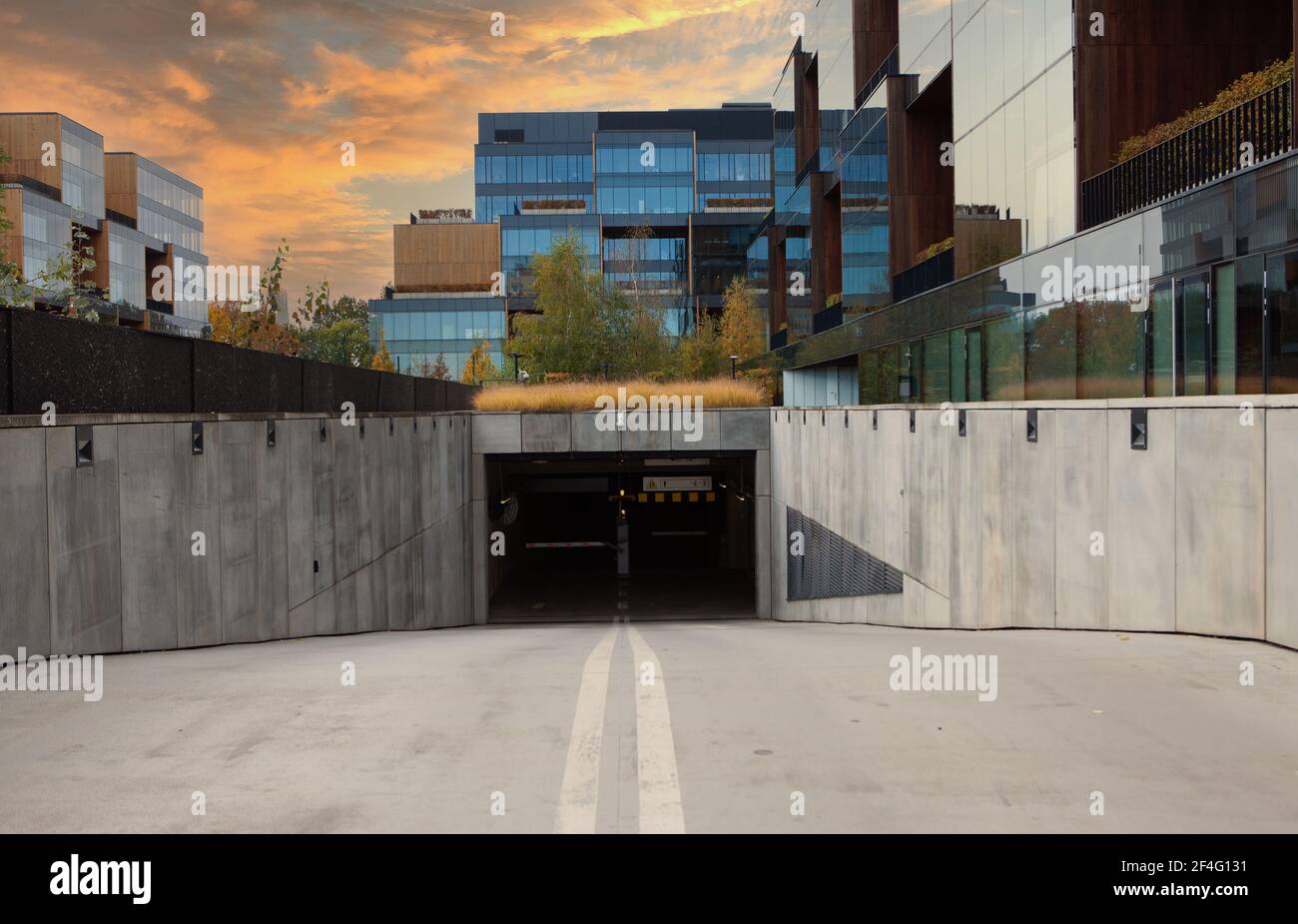 Entrance to parking or underground garage - modern architecture Stock ...